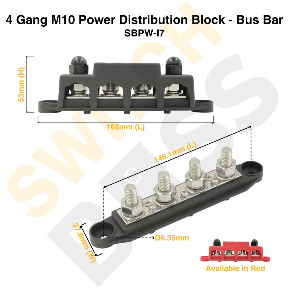 4 Gang M10 Power Distribution Block - Bus Bar by Switch Boss
