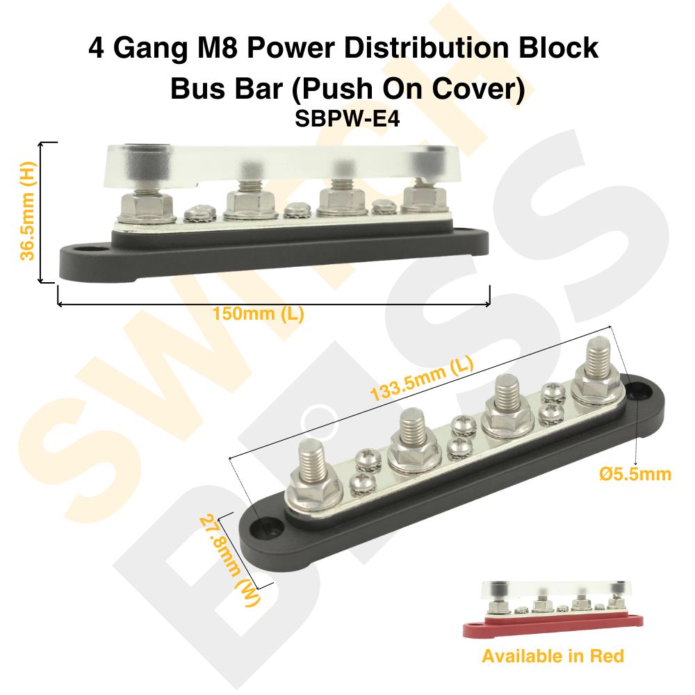 4 Gang M8 Power Distribution Block - Bus Bar by Switch Boss